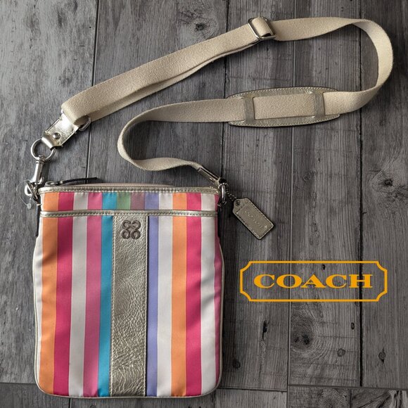 Coach | Bags | Coach Y2k Legacy Rainbow Stripe Crossbody Bag Satin Gold ...